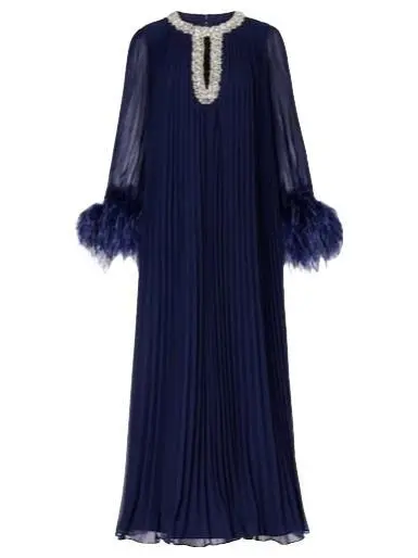 SELF-PORTRAIT Embellished Feather-trimmed Chiffon Midi Dress - Black