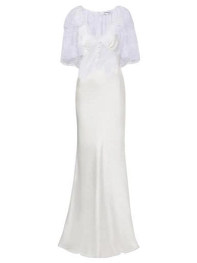 SELF-PORTRAIT Lace-trimmed Satin Gown - White