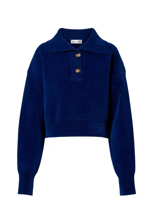Victoria Beckham Cropped Cotton-blend Velvet Sweatshirt - Blue