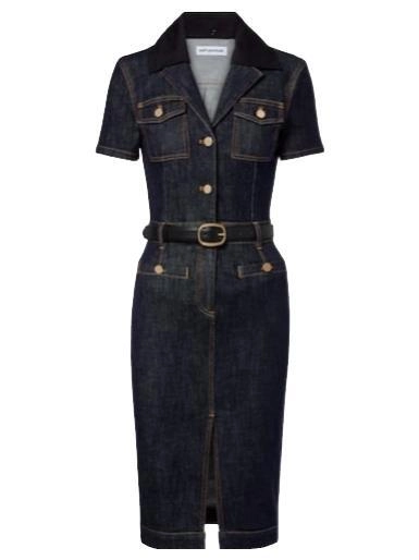 SELF-PORTRAIT Belted Denim Midi Dress - Black