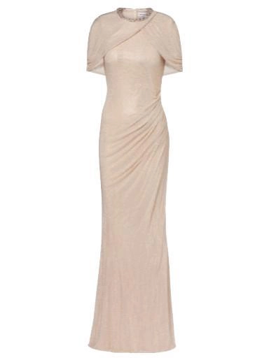 SELF-PORTRAIT Embellished Cape Effect Maxi Dress - Nude