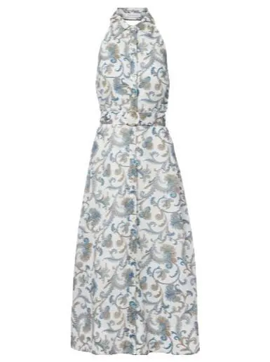 Veronica Beard Mackey Paisley Ramie Halter Neck Midi Dress - Gray