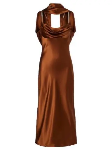 Rebecca Vallance Phoenix Silk Satin Draped Cocktail Dress - Brown