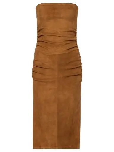 Stouls Salma Ruched Suede Midi Dress - Brown