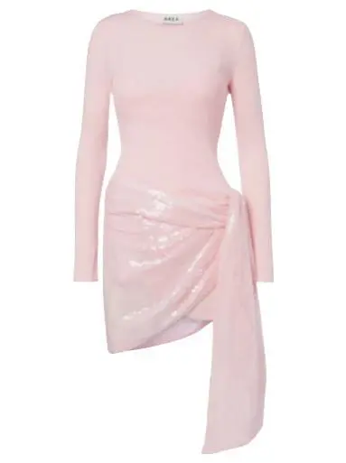 AREA Pointelle Sequined Draped Minidress - Pink