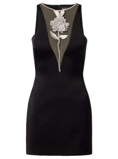 David Koma Embellished Floral Satin Mini Dress - Black