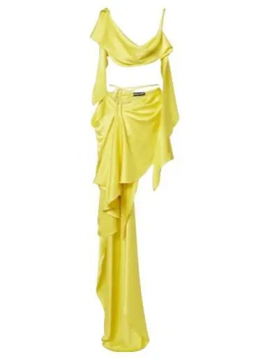 David Koma Asymmetrical Draped Satin Set - Yellow