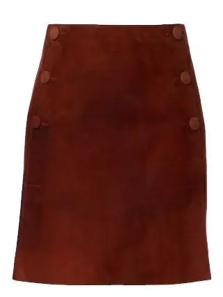 YVES SALOMON Suede Miniskirt With Decorative Buttons - Brown