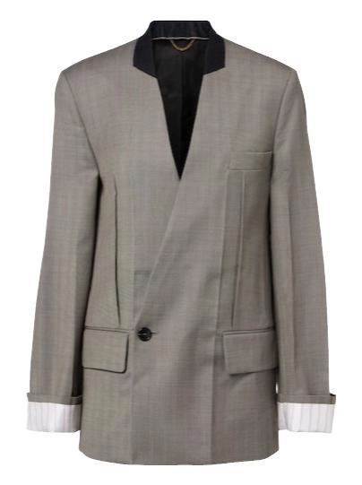 Victoria Beckham Herringbone Virgin Wool Collarless Blazer - Gray