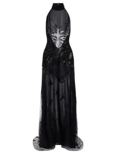 Blumarine Embellished Georgette And Lace Maxi Dress - Black