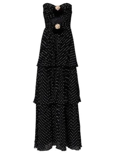 SELF-PORTRAIT Embellished Polka-dot Tiered Gown - Black