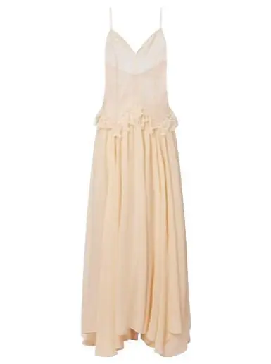 Blumarine Lace-trimmed Georgette Maxi Dress - Nude