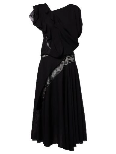 Junya Watanabe Asymmetric Lace-trimmed Midi Dress - Black