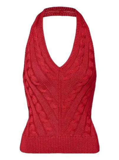 Ralph Lauren Cable-knit Halterneck Silk Top - Red