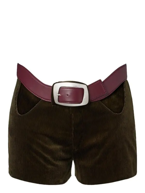 JEAN PAUL GAULTIER Cotton Corduroy Shorts With Detachable Leather Waistband - Black