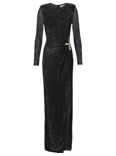 SELF-PORTRAIT Rhinestone-embellished Mesh Maxi Dress - Black
