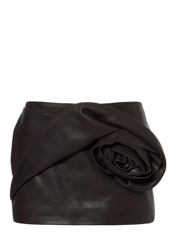 Magda Butrym Floral Appliqué Leather Mini Skirt - Brown