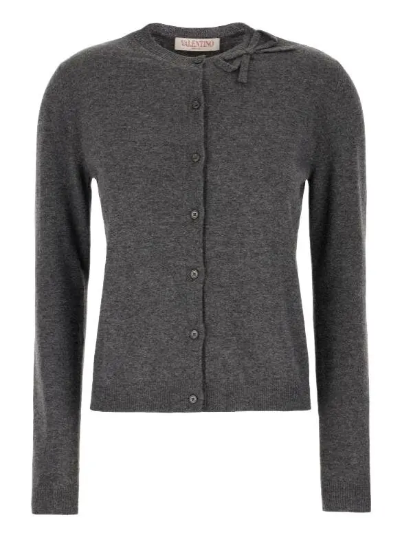 Valentino Garavani Bow Detailed Crewneck Cardigan - Grey