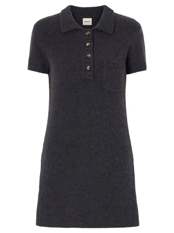 Khaite Nehra Cashmere Knit Polo Collar Mini Dress - Dark Gray