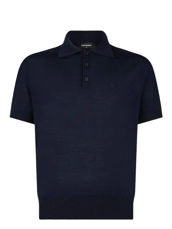 Dsquared2 Logo Embroidered Knitted Polo Shirt - Blue