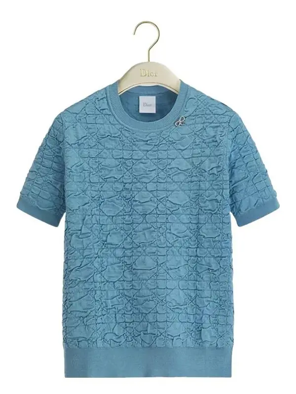 Dior Macrocannage Short-sleeved Sweater With Engraved Bow Detail - Blue