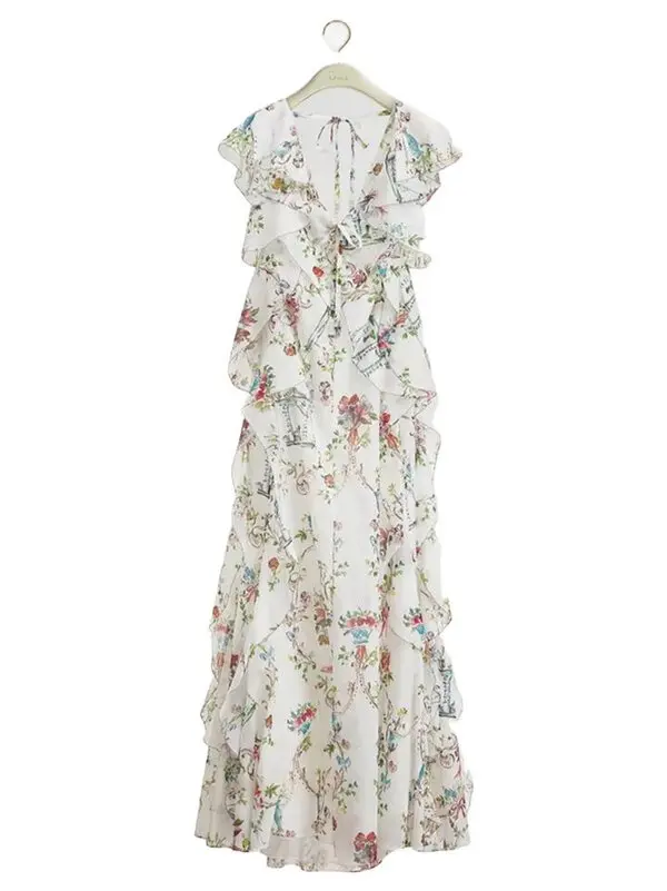 Dior Riviera Long Ruffled Floral Print Maxi Dress - No