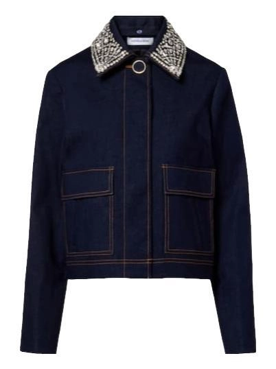 Veronica Beard Embellished Neckline Denim Jacket - Black