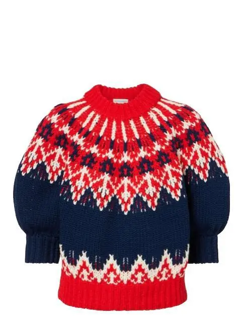 Altuzarra Fair Isle Puff Sleeve Knit Sweater - Red