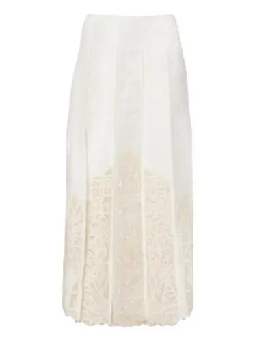 ALEMAIS Rosemary Embroidered Linen-blend Midi Skirt - White