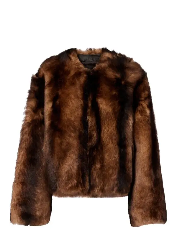 NILI LOTAN Elan Faux Fur Jacket - Brown