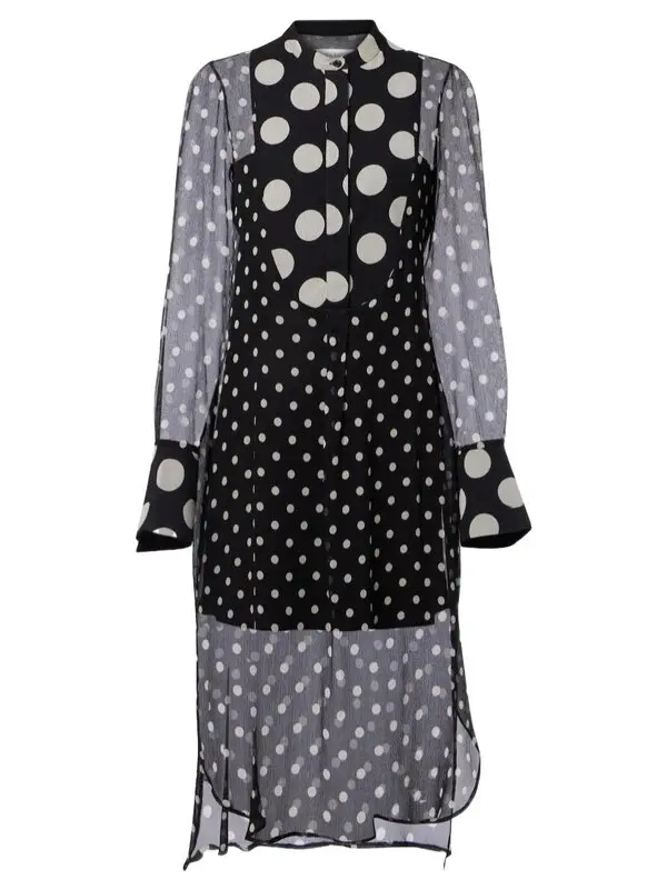 Nina Ricci Polka Dot Semi-sheer Midi Dress - Black