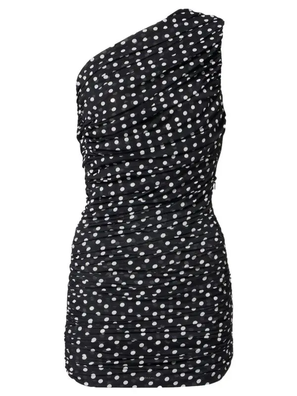 PATOU One-shoulder Polka Dot Ruched Minidress - Black