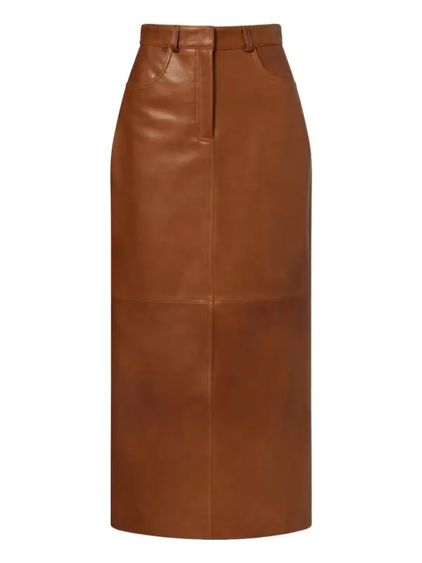 Nour Hammour Ghalia Leather Pencil Skirt - Brown
