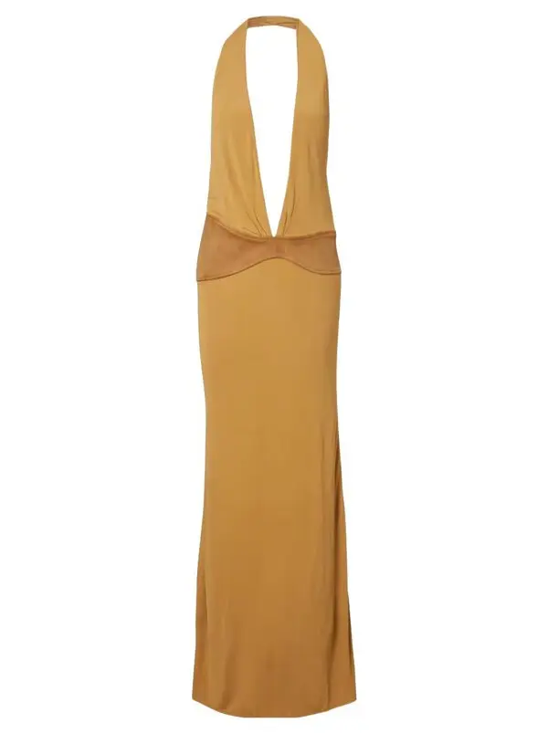 Christopher Esber Asymmetrical Neckline Gown With Suede Trim - Brown