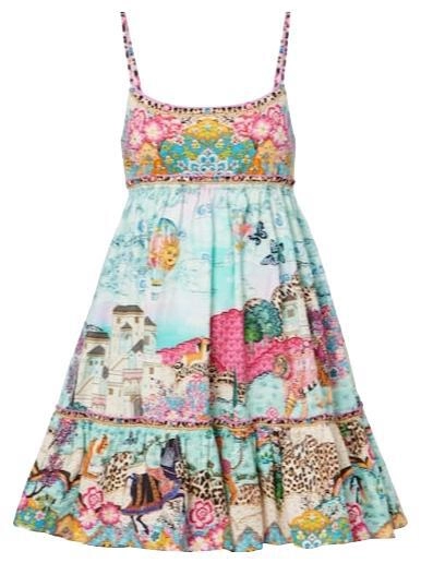 Camilla Gathered Printed Cotton Mini Dress - Blue