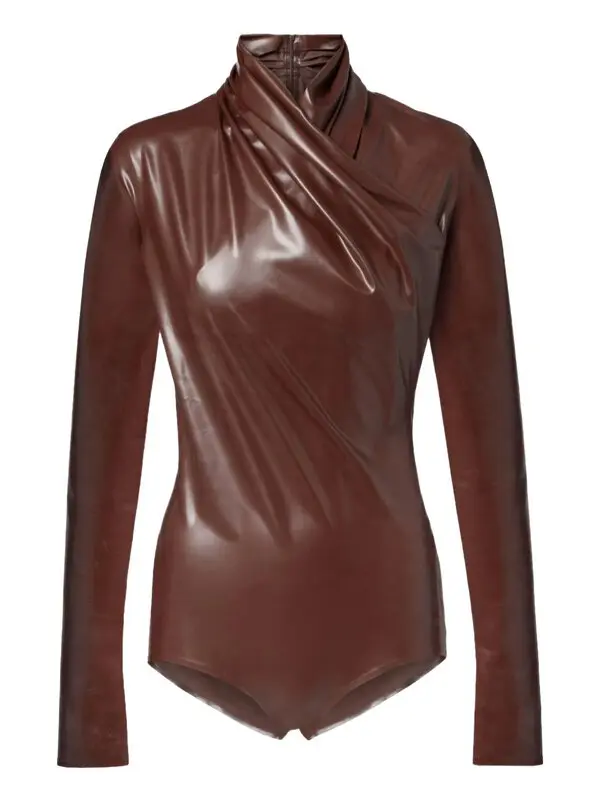 MUGLER Draped High Neck Bodysuit - Red