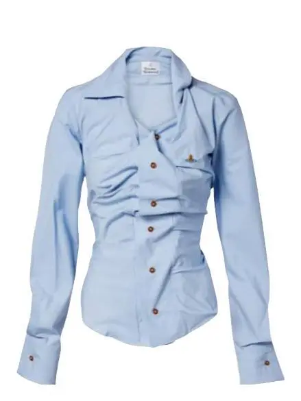 VIVIENNE WESTWOOD Orb Embroidered Cotton Poplin Shirt - Blue