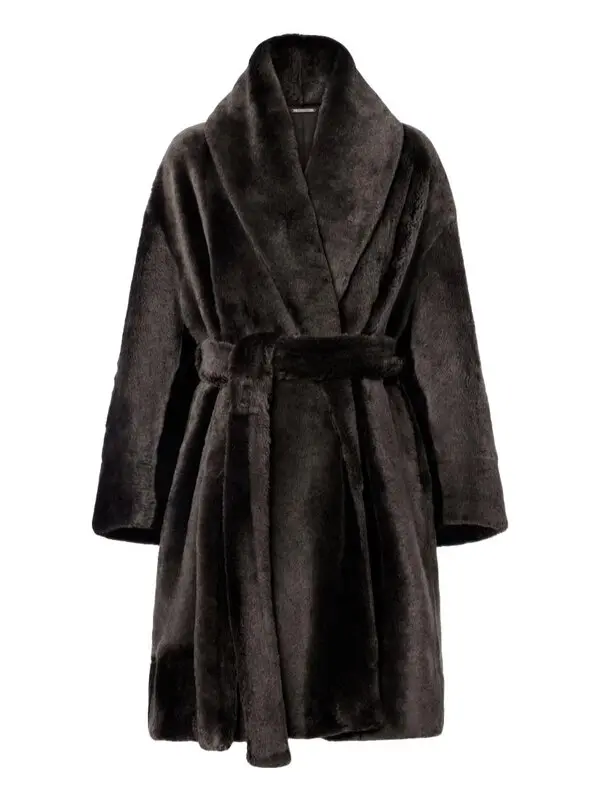 Nour Hammour Juno Shearling Wrap Coat - Grey