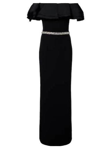SAFIYAA LONDON Crystal Embellished Off-the-shoulder Crepe Gown - Black