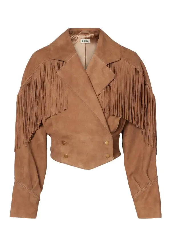 Rixo Fishtail Embellished Leather Jacket - Brown