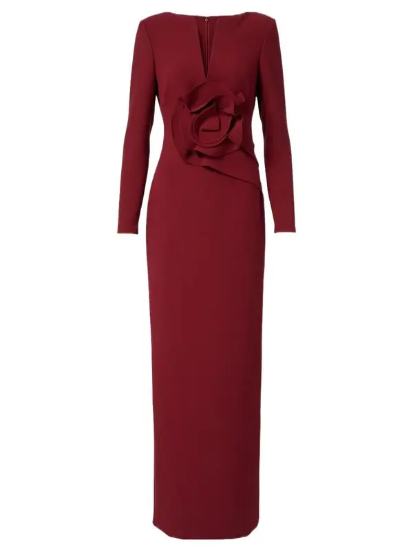 Roland Mouret Floral Appliqué V-neck Gown - Red
