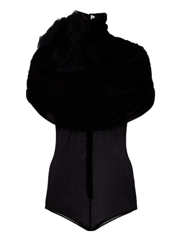 Magda Butrym Floral Appliqué Shawl-style Bodysuit - Black