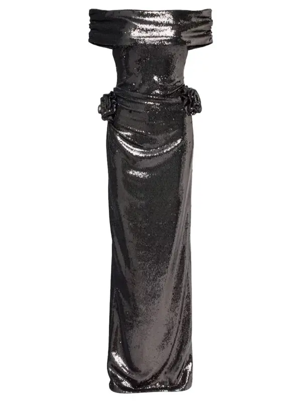 Roland Mouret Off-the-shoulder Floral Appliqué Detail Gown - Black