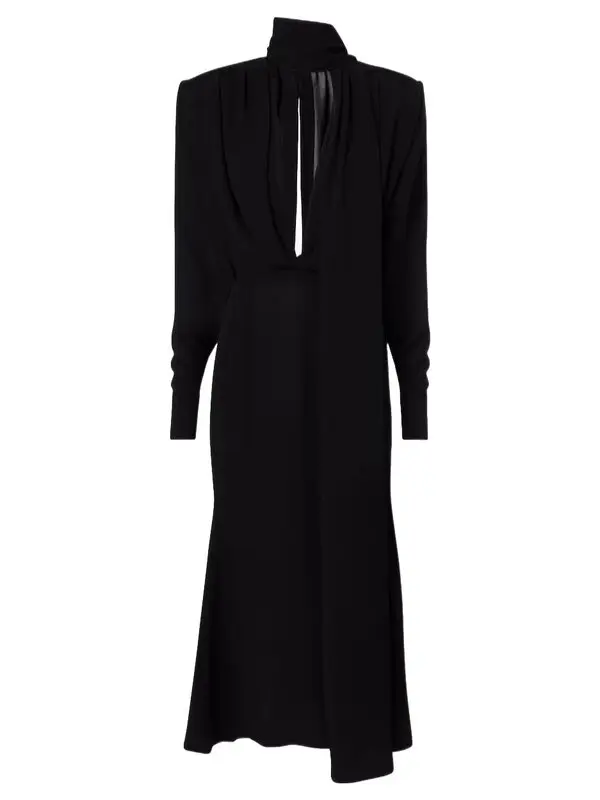 MUGLER Long-sleeved V-neck Dress With Scarf Detail - Black