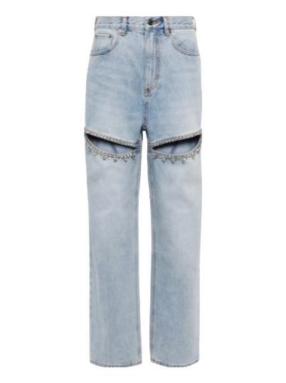 AREA Crystal-embellished Straight Leg Jeans - Gray