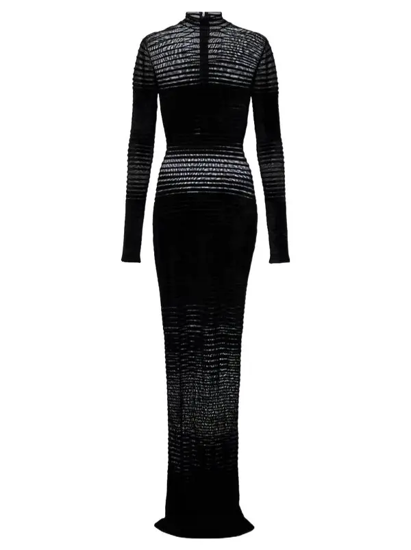 MUGLER Sheer Striped Maxi Dress - Black