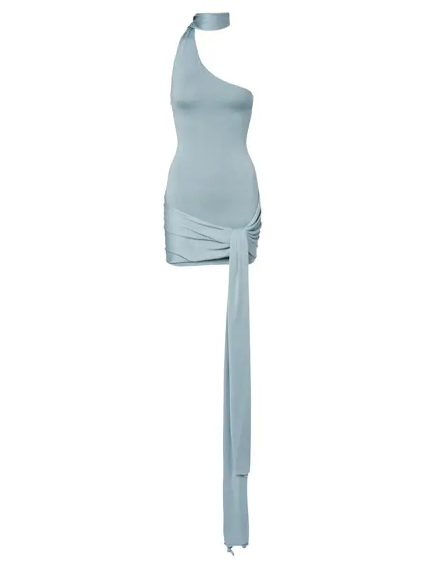 AYA MUSE Scarf Detail Silk-blend Jersey Minidress - Blue