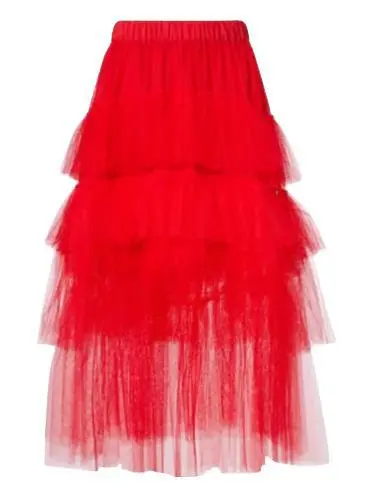 Simone Rocha Tiered Tulle Midi Skirt - Red