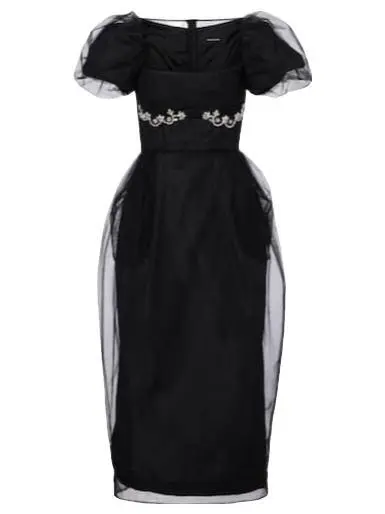 Simone Rocha Embroidered Tulle Midi Dress - Black