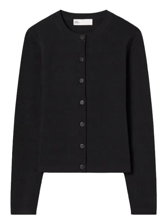 Tory Burch Pointelle Viscose Cardigan - Black